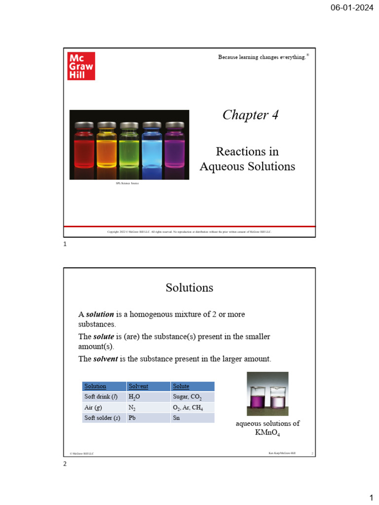 Chang - 14e - PPT - Ch04 - Rections in Aquous Solutions | PDF