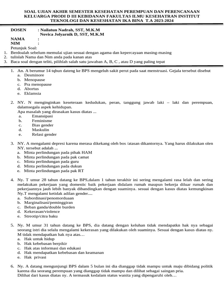 Kumpulan Soal Kasus Kespro Dan KB | PDF
