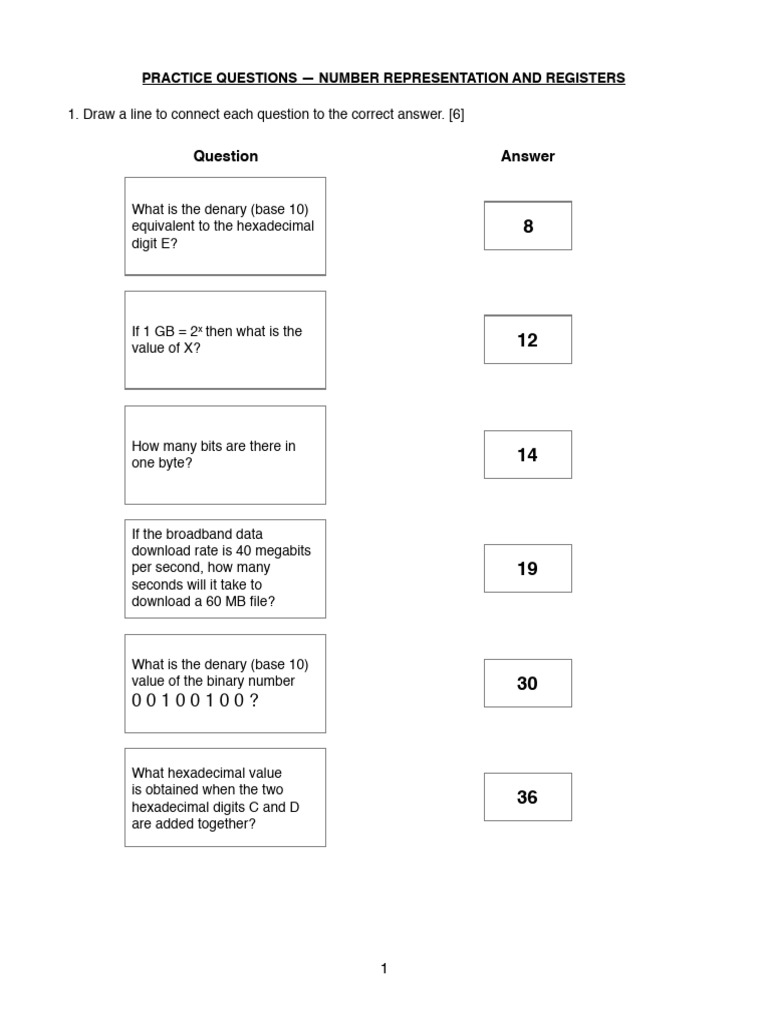 1 - Practice Questions - Number Representation and Registers | PDF