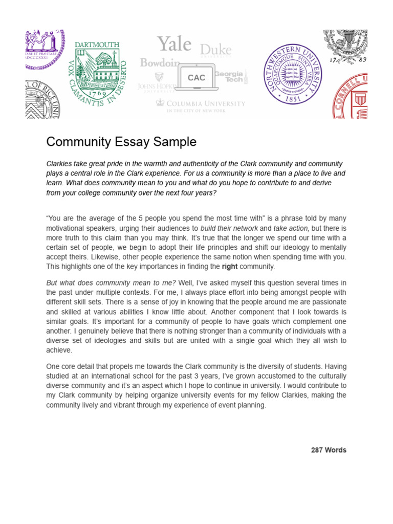 Community Essay Sample (CAC) | PDF