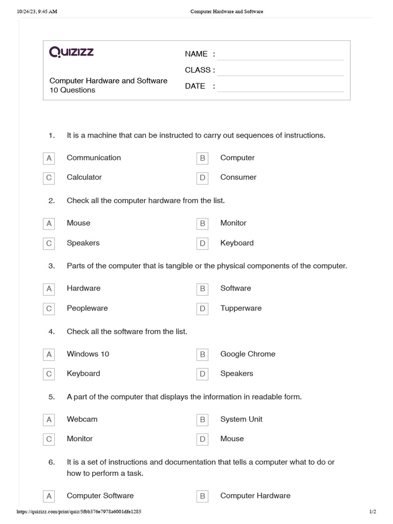 Computer Hardware and Software | PDF