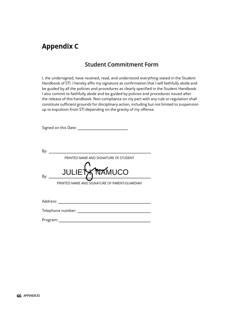 STI Tertiary Student Commitment Form | PDF