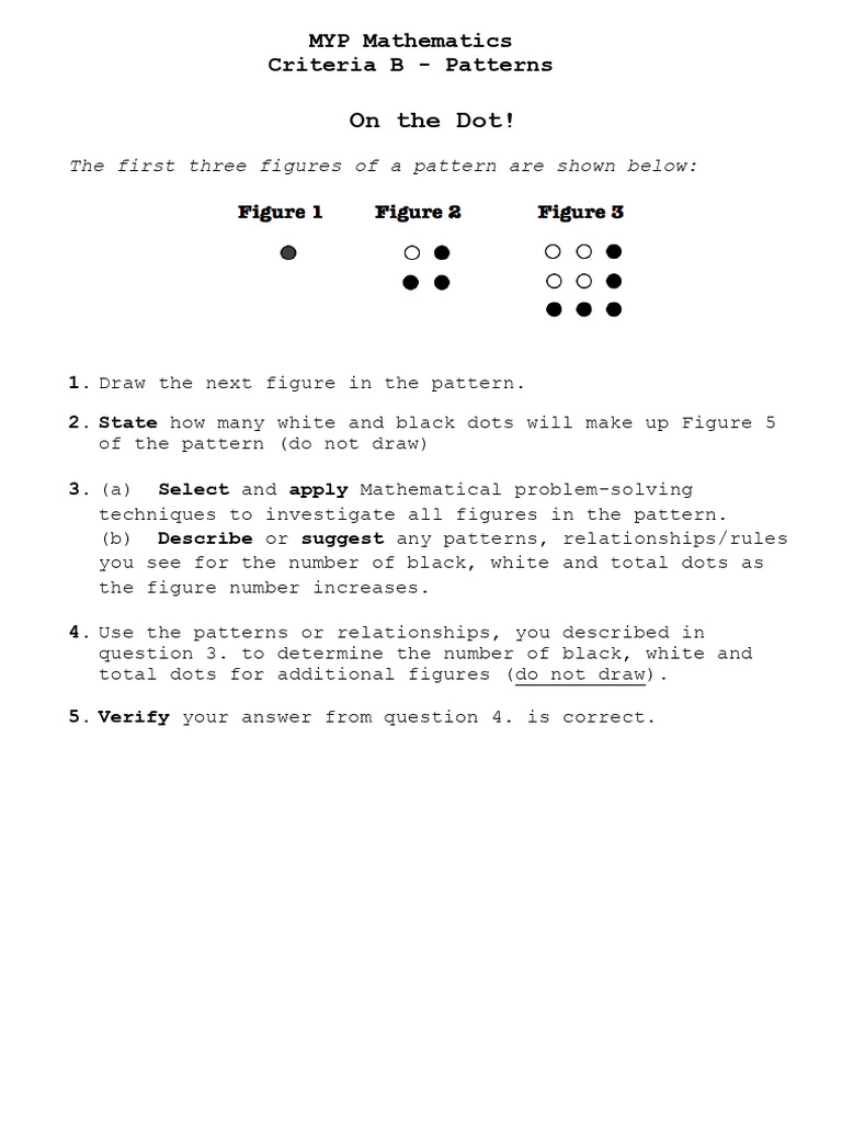 On The Dot!: MYP Mathematics Criteria B - Patterns | PDF