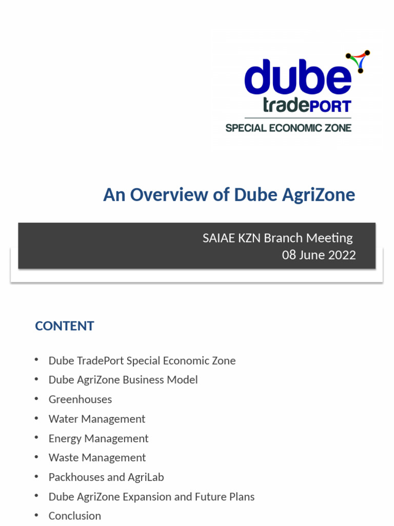 Dube Tradeport Presentation | PDF | Greenhouse | Water