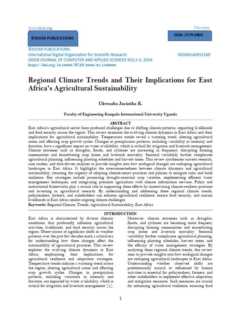 Regional Climate Trends and Their Implications For East Africa's ...