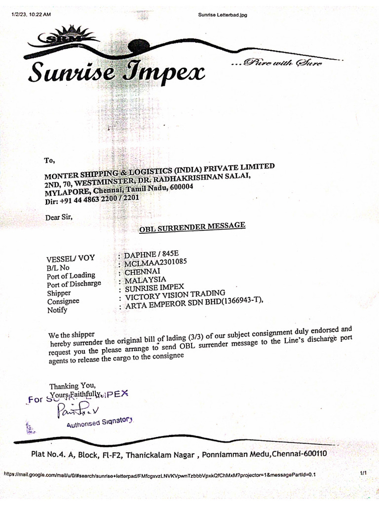 Surrender Letter Sunrise | PDF