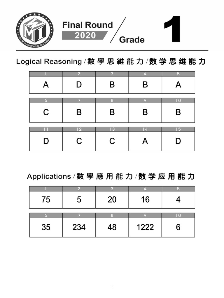 2020 WMI Final G01 Answer Key | PDF