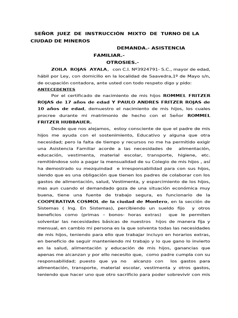 Demanda Asist. Zoila | PDF