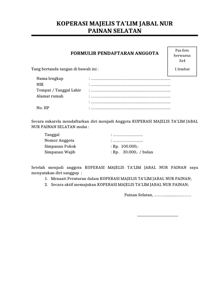FORMULIR Pendaftaran ANGGOTA 4 | PDF