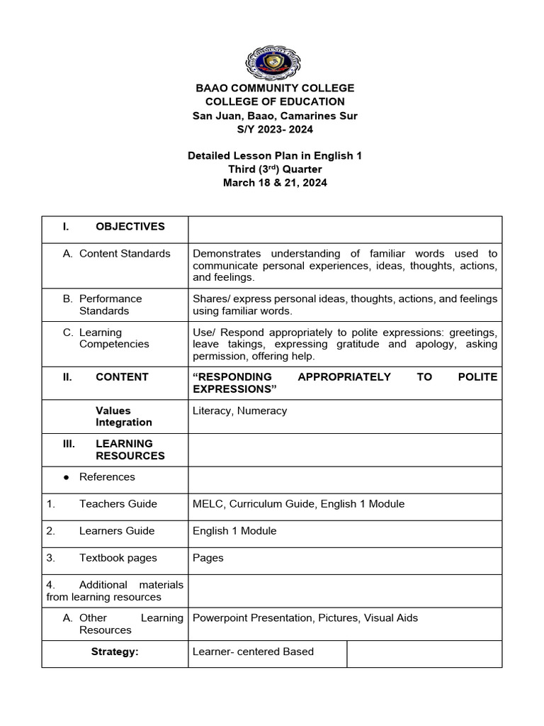 DLP in English 1 | PDF