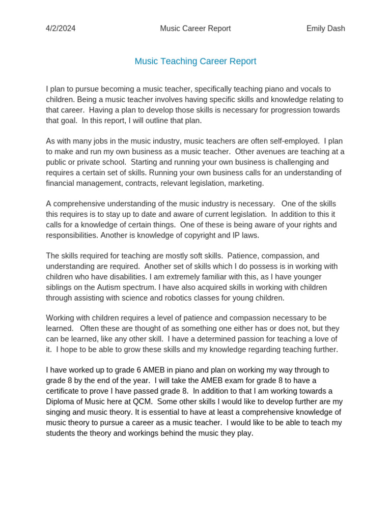 Music Career Report | PDF