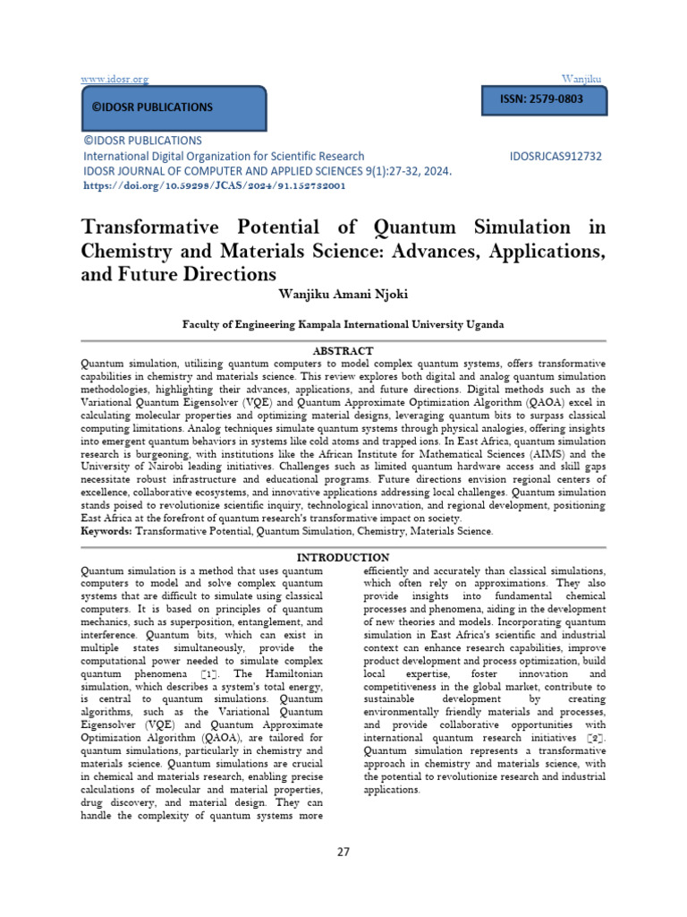 Transformative Potential Of Quantum Simulation In Chemistry And