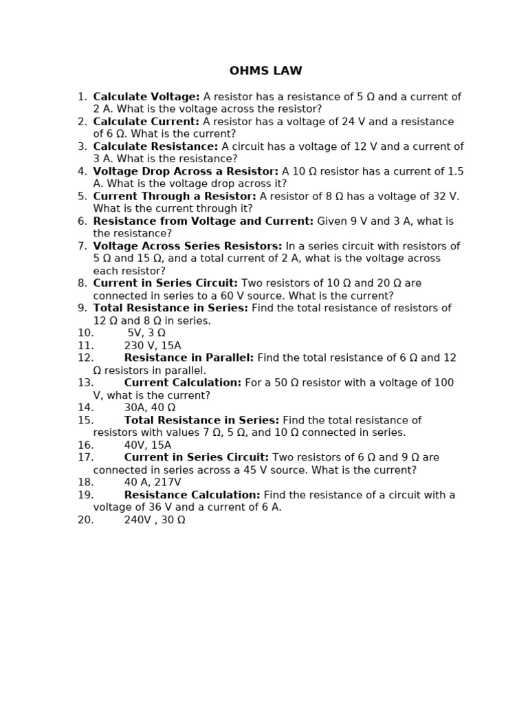 OHMS LAW Examination | PDF