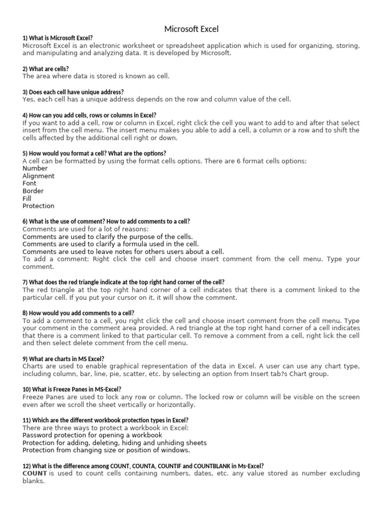 Microsoft Excel Notes | PDF