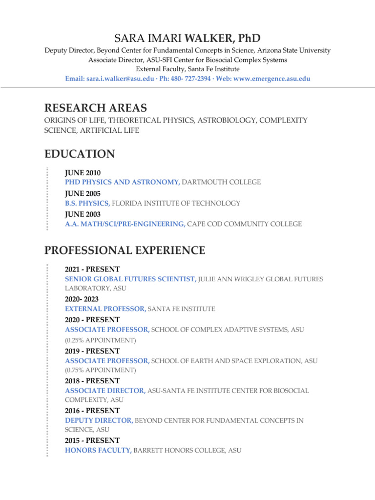 Walker - CV ASU Profile | PDF | Science