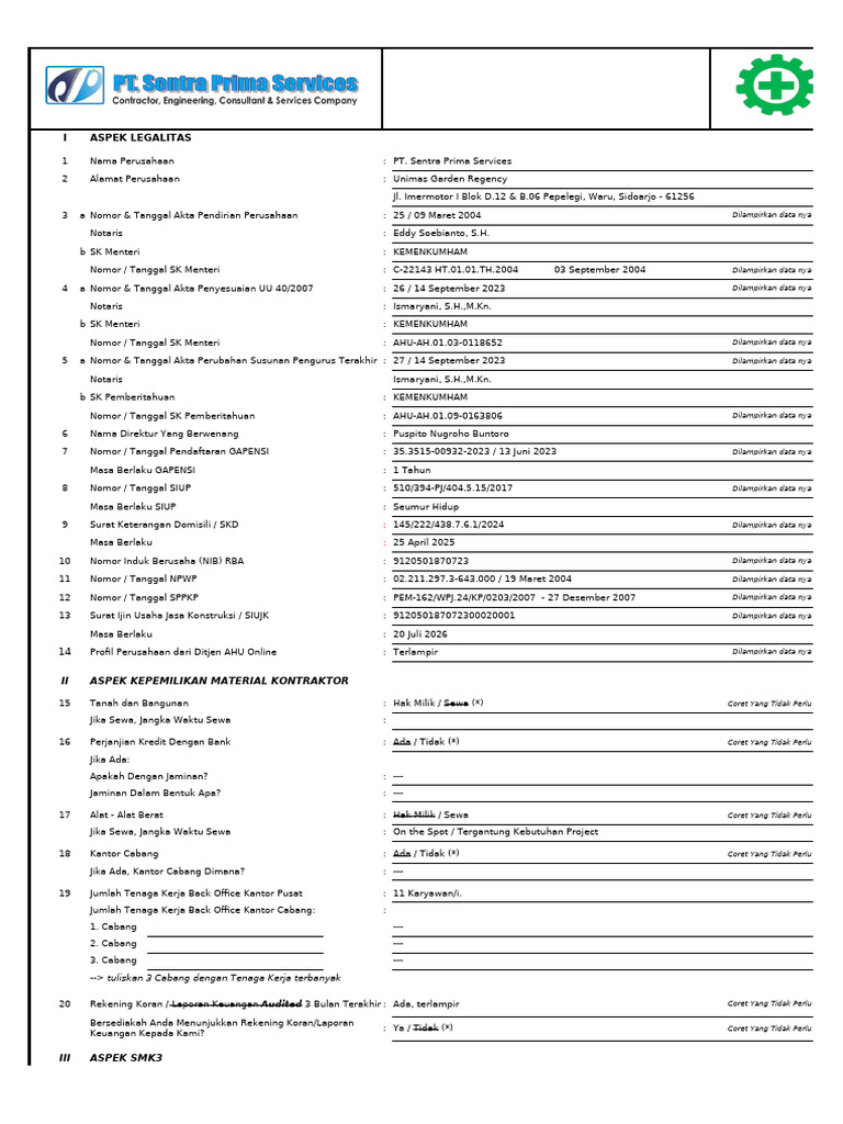 Form Isian Kontraktor | PDF