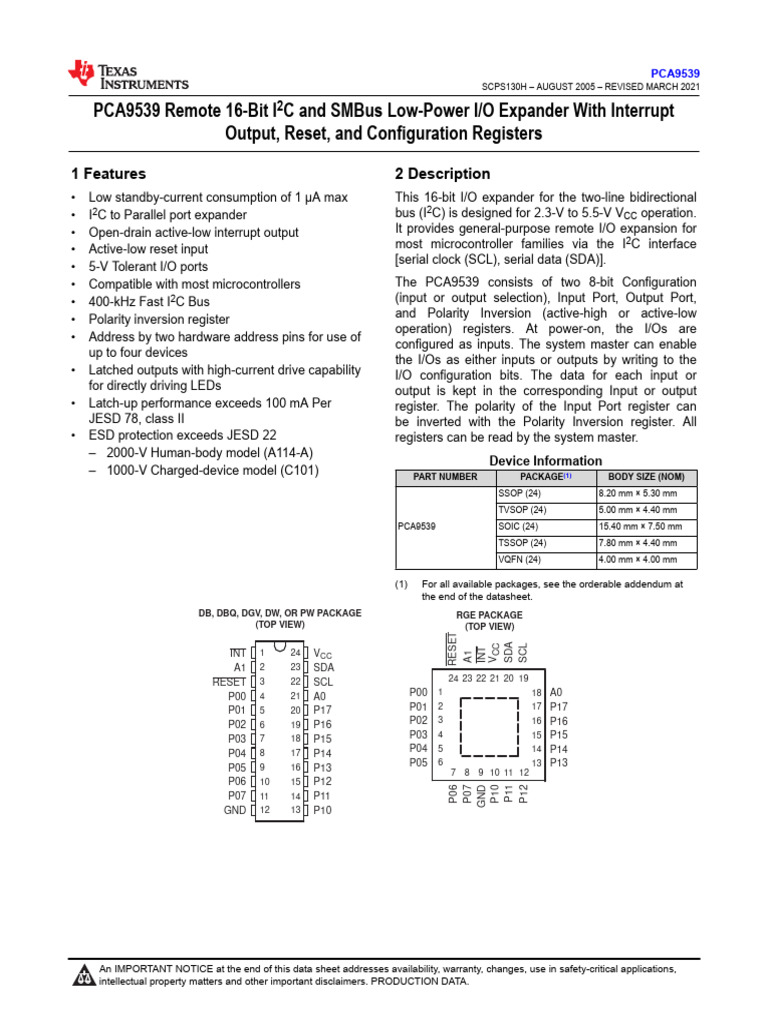 IO Expander - Pca9539 | PDF