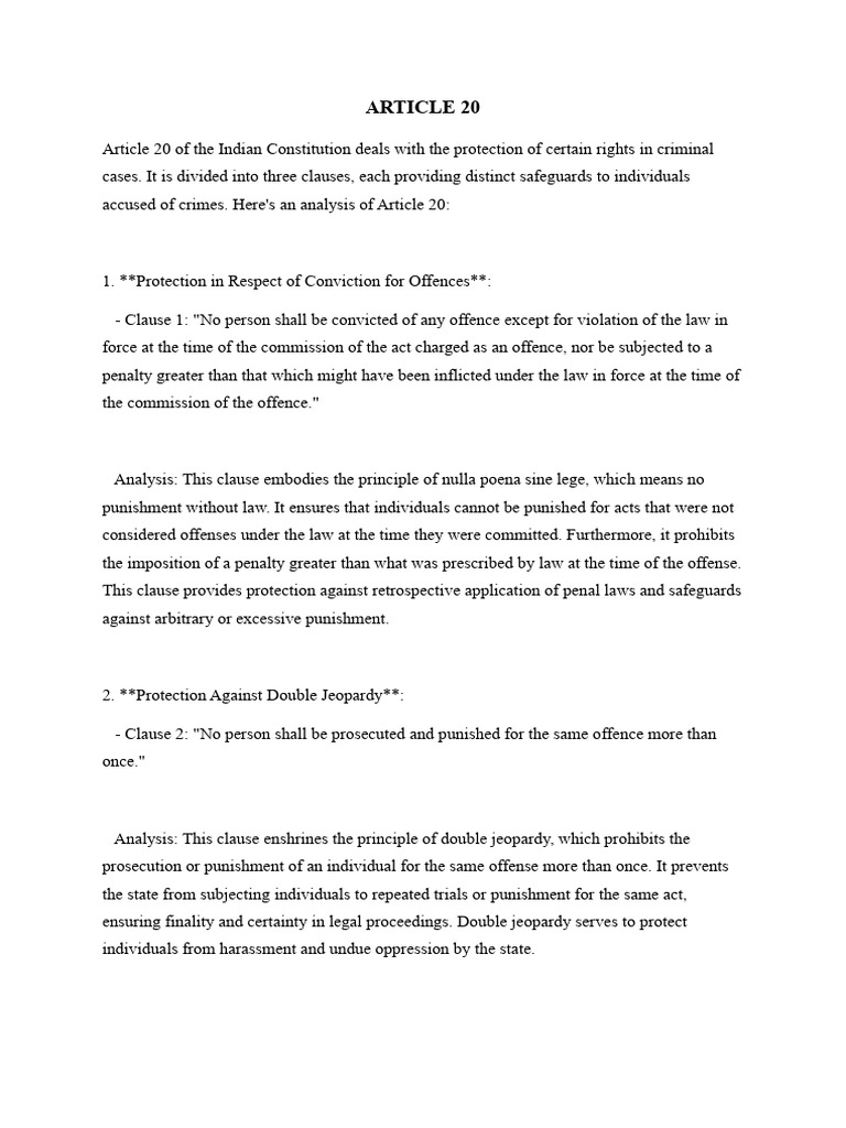 Article 20 (1) Summarised Notes | PDF