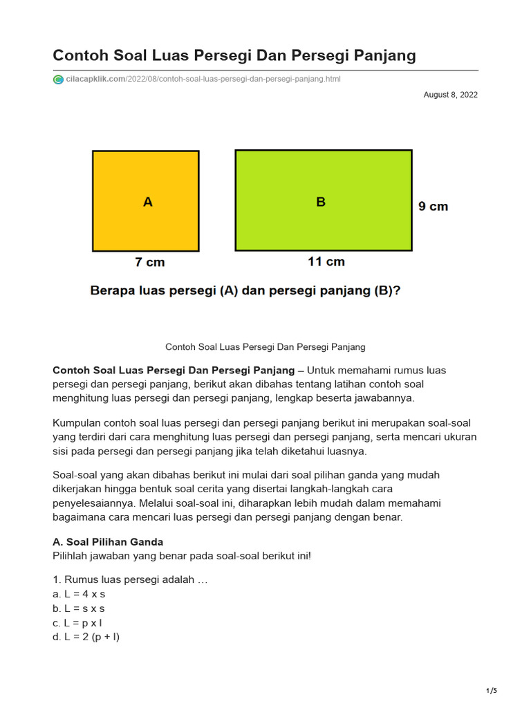 Contoh Soal Luas Persegi Dan Persegi Panjang | PDF