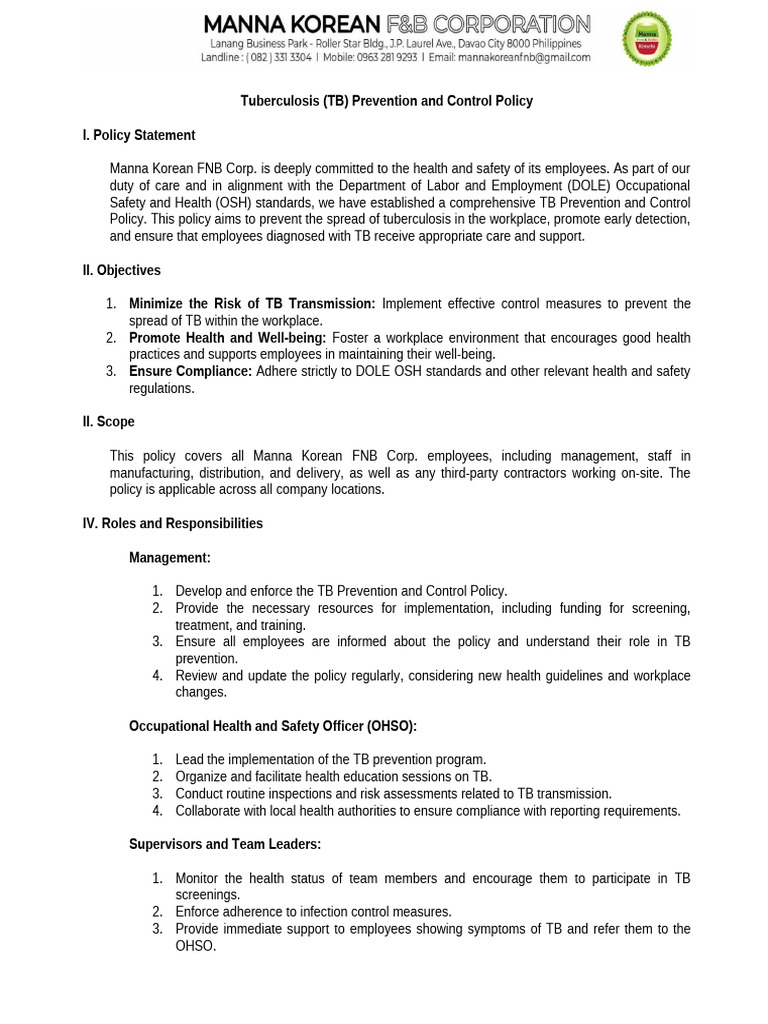 0828 Tuberculosis Tb Prevention And Control Policy Pdf