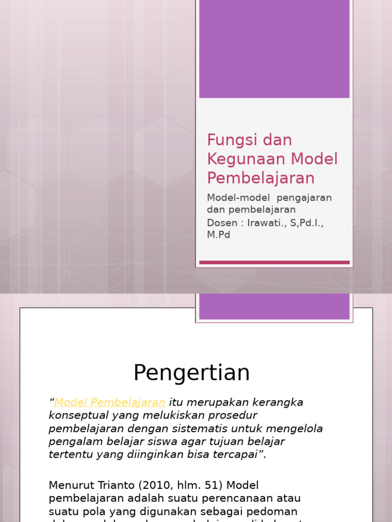 Fungsi Dan Manfaat Model Pembelajaran | PDF