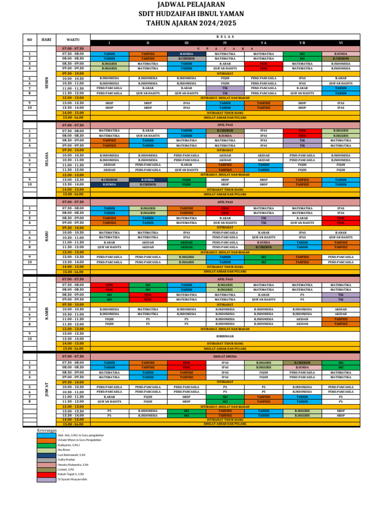Jadwal Pelajaran Sdit Hiy 2024 2025 Pdf