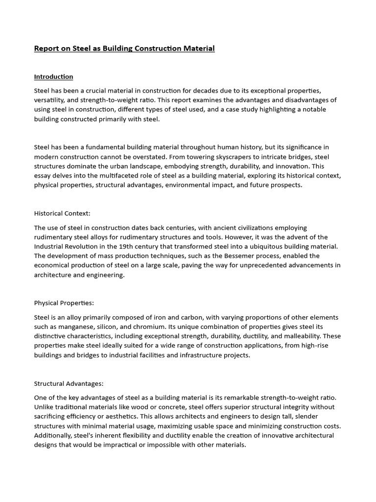 Report On Steel As Building Construction Material | PDF