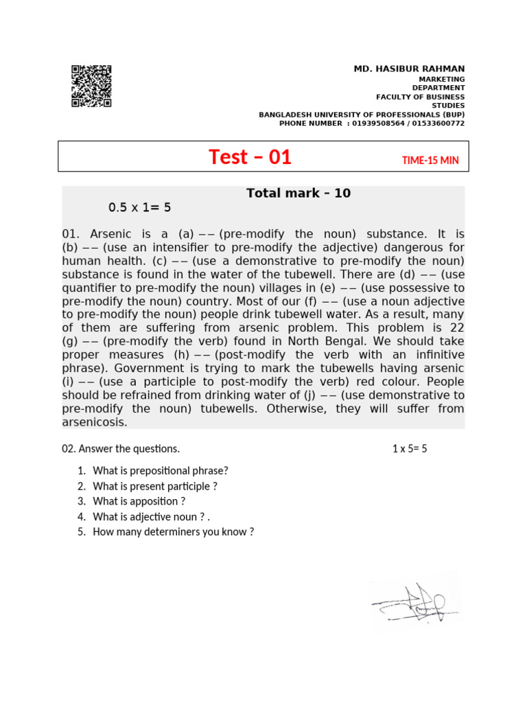 TEST 01 MODIFIERS | PDF