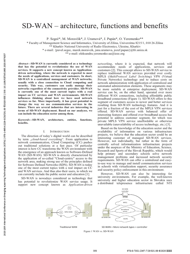 SD-WAN - Architecture Functions and Benefits | PDF