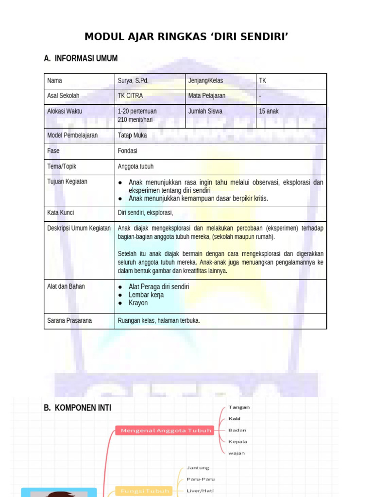 Modul Ajar Ringkas (Diri Sendiri) 1 | PDF