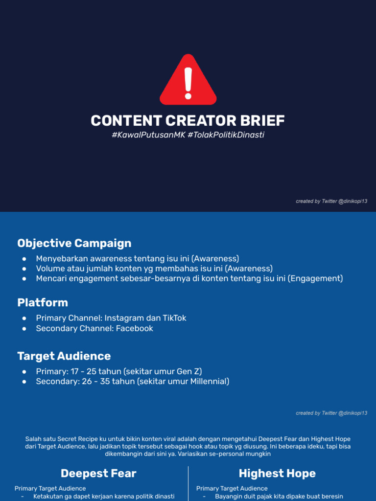 Content Creator Brief #KawalPutusanMK #TolakPolitikDinasti | PDF