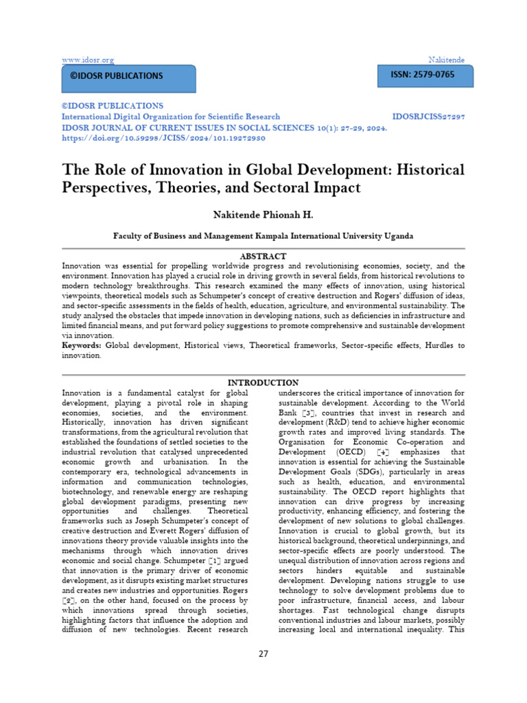 The Role of Innovation in Global Development: Historical Perspectives ...