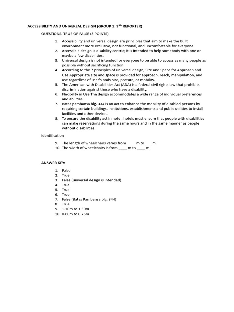 Questions Group 1 3RD Reporter Accessibility and Universal Design | PDF