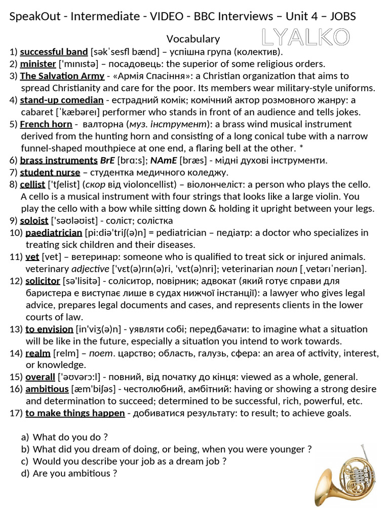 BBC Interviews - Unit 4 - JOBS - VOCABULARY | PDF