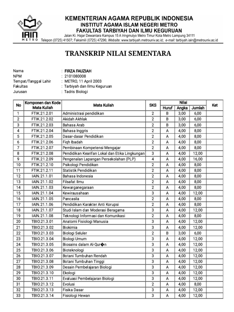 Cetak Transkrip Nilai Sementara | PDF