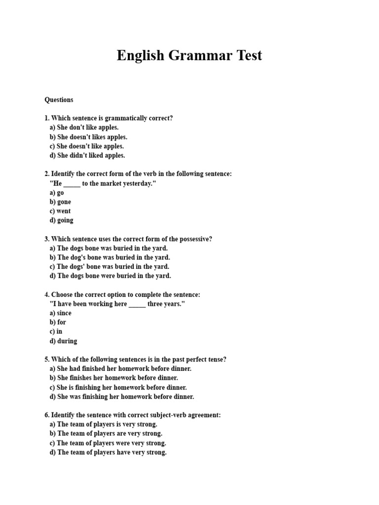 English Grammar Test | PDF
