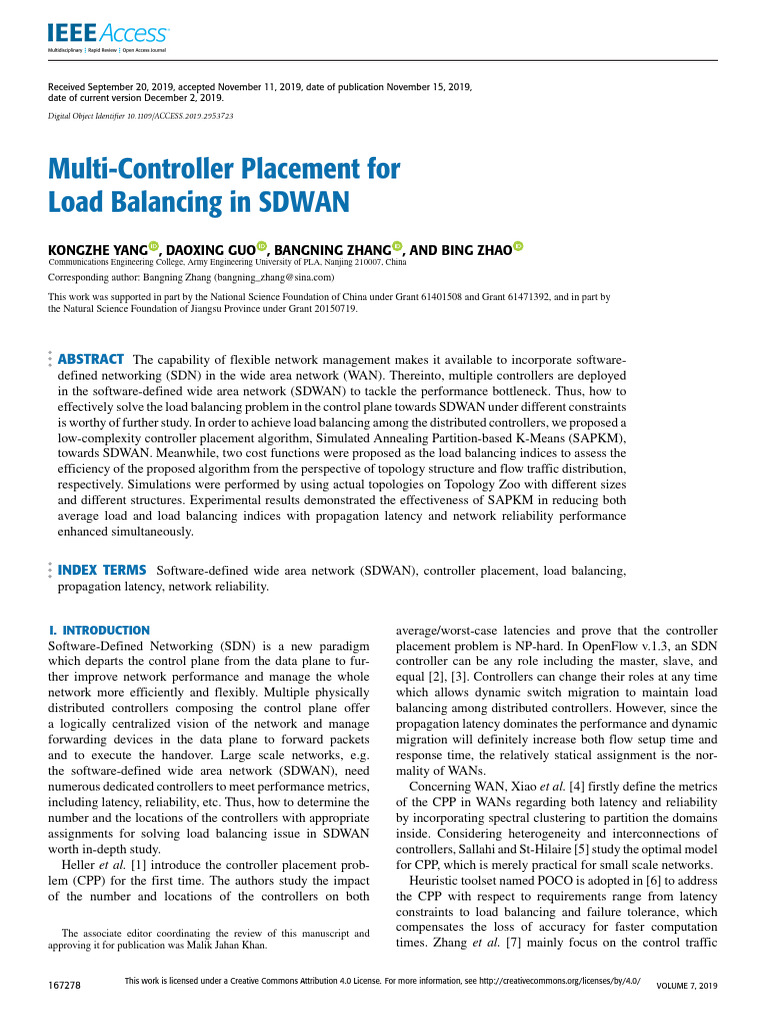 Multi-Controller Placement For Load Balancing in SDWAN | PDF