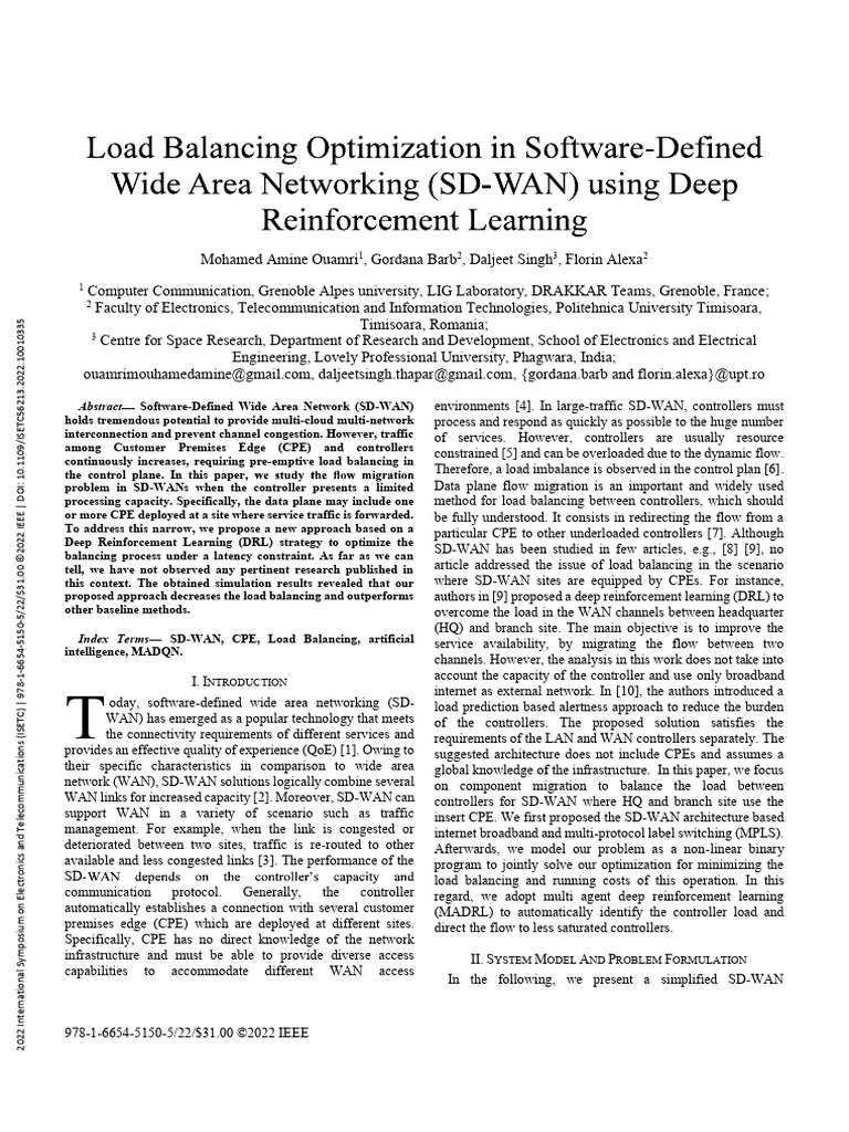 Load Balancing Optimization in Software-Defined Wide Area Networking SD-WAN Using Deep ...