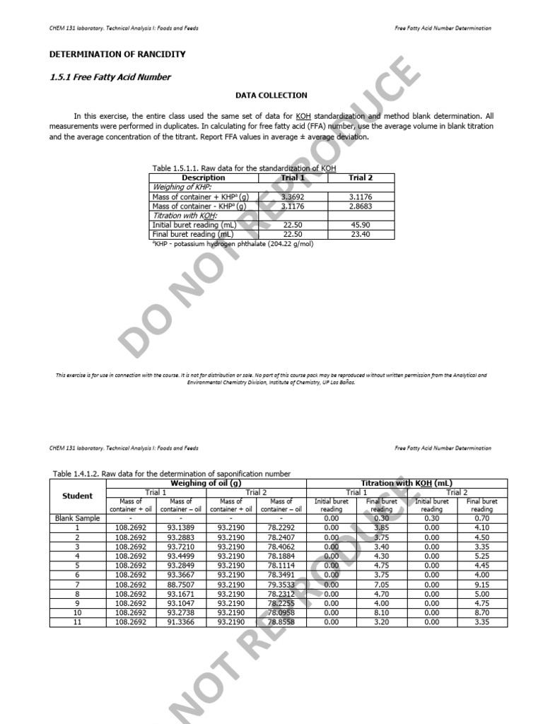 Free Fatty Acid Number Data - AB1L | PDF