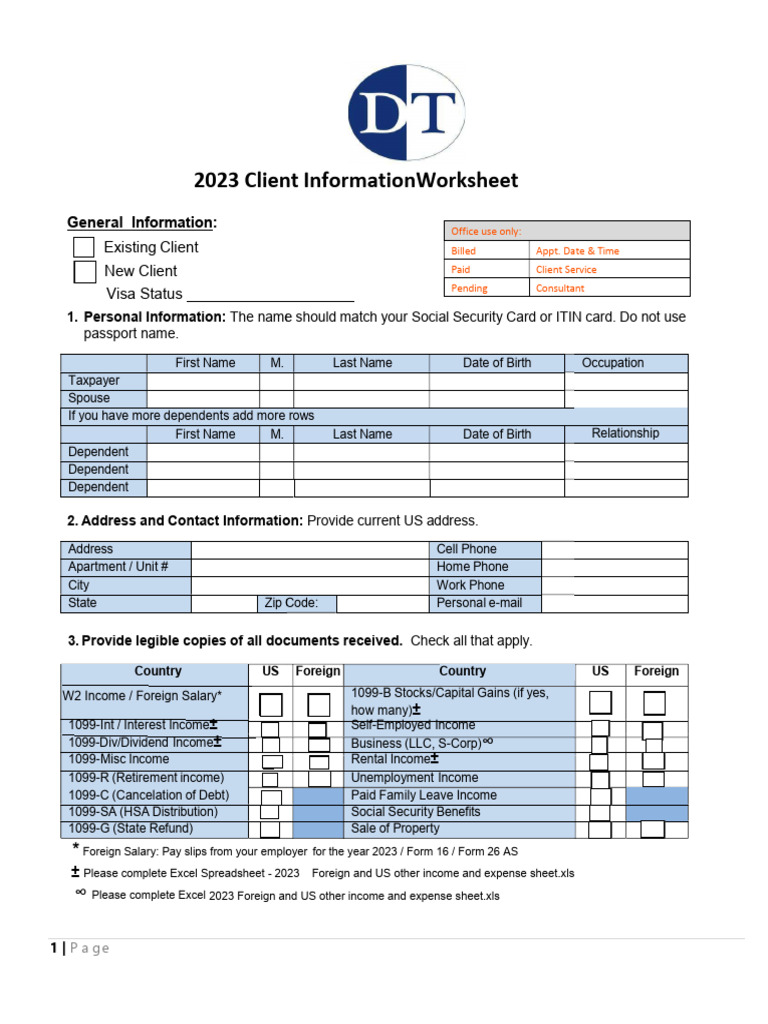 2023 CLIENT INFORMATION SHEET | PDF