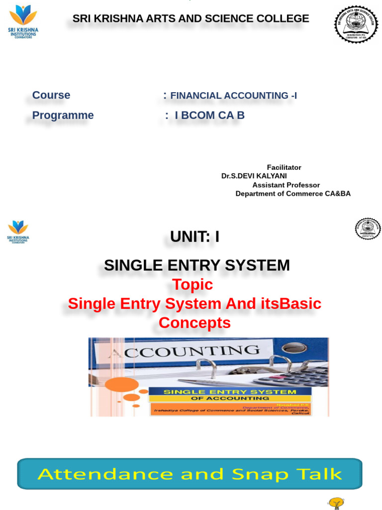 UNIT 3 - Lecture 1 Single Entry System | PDF