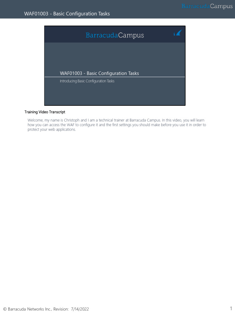 Waf01003 - Basic Configuration Tasks Student Guide | PDF