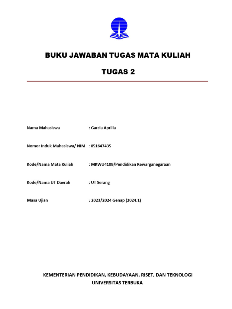Buku Jawaban Tugas Mata Kuliah Tugas 2: Nama Mahasiswa: Garcia Aprilia | PDF
