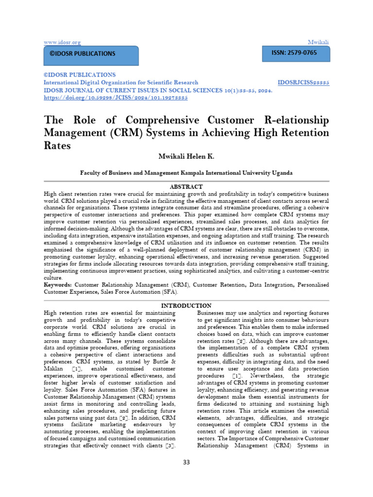 The Role of Comprehensive Customer R-Elationship Management (CRM ...