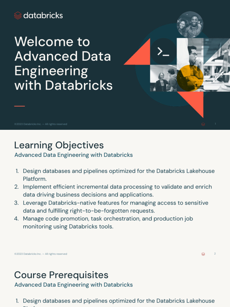 Welcome To Advanced Data Engineering With Databricks | PDF