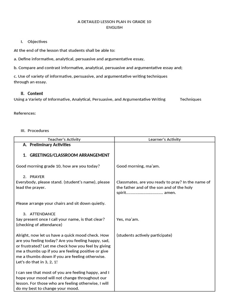 Detailed Lesson Plan | PDF