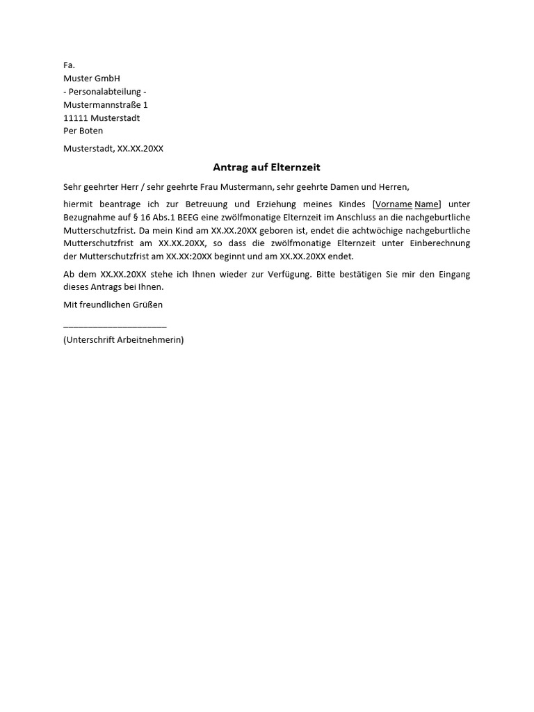 Antrag Auf Elternzeit | PDF