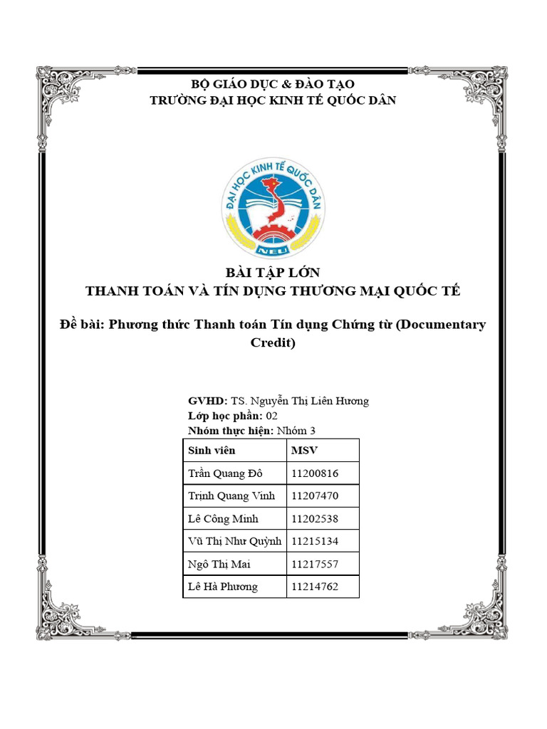 Nhóm 3 - Phương TH C Thanh Toán Tín D NG CH NG T | PDF