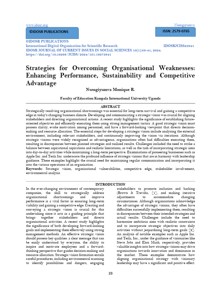 Overcoming Organisational Weaknesses | PDF | Strategic Planning ...