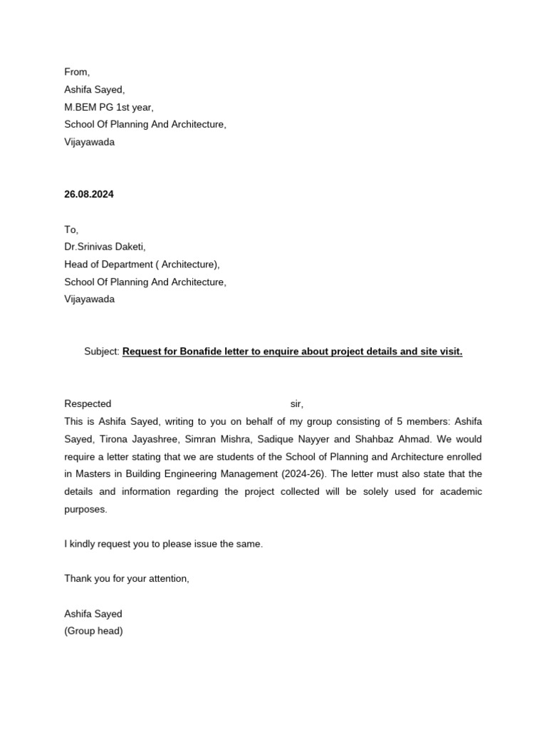 Bonafide Letter Format | PDF